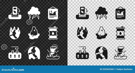 Set Deforestation Tornado Glacier Melting And Dead Fish On Seamless