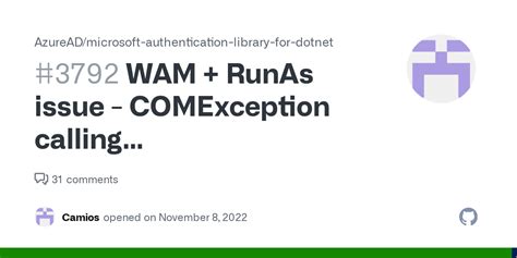 Wam Runas Issue Comexception Calling Publicclientapplicationacquiretokensilentasync · Issue