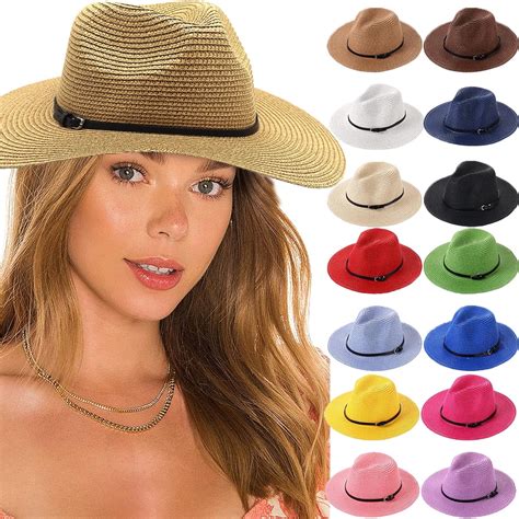 Straw Sun Hats For Women Men Panama Fedora Summer Hat With Leather Belt