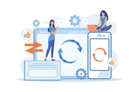 user with laptop and smartphone synchronizing cross device syncing