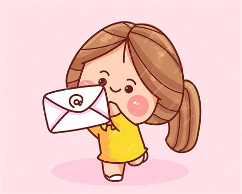 Premium Vector Cute Girl Holding Envelope Hand Drawn Cartoon Art