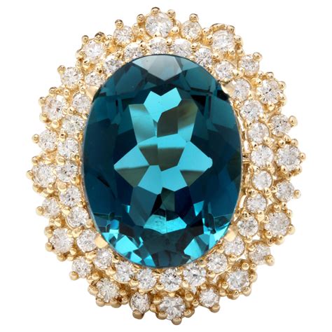 348 Carat Impressive Natural London Blue Topaz And Diamond 14k Yellow
