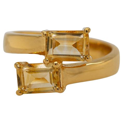 Citrine Bypass Ring 178 Carats Total 24k Yellow Gold Plated Silver For