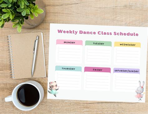Weekly Dance Class Schedule Template Digital Printable Ballet Tap