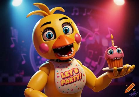 Toy Chica A Yellow Animatronic Chicken With A Bib Reading Lets Party