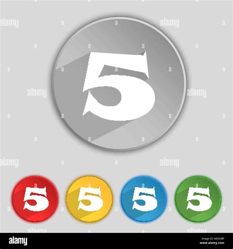 Number Five Icon Sign Set Of Coloured Buttons Vector Illustration
