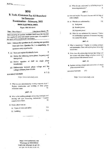Btech 1 Sem Basic Electrical Engineering 3010 Feb 2022 Pdf