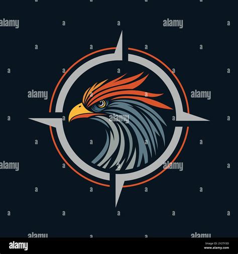 Eagle Head With Circle Compass Colorful Vector Illustration Stock