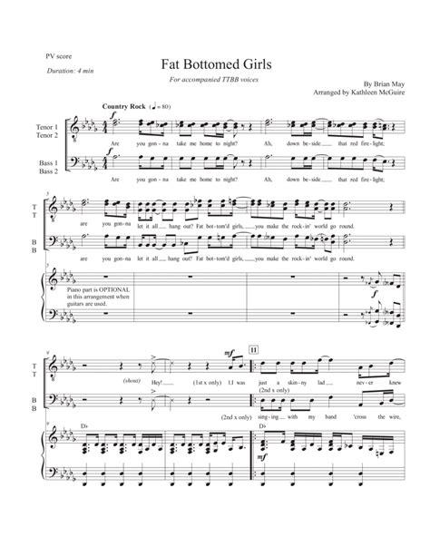 Fat Bottomed Girls Arr Kathleen Mcguire By Queen Sheet Music For