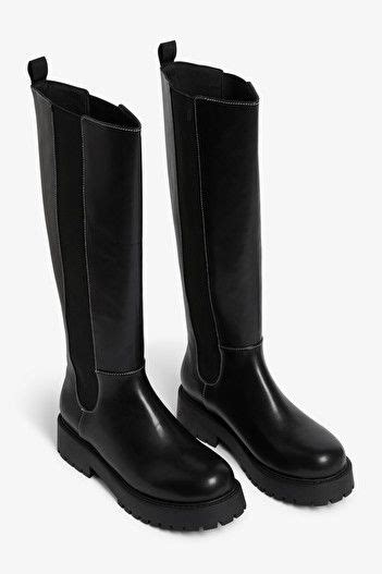 Knee High Chunky Chelsea Boots Black Monki Ww Black Knee High