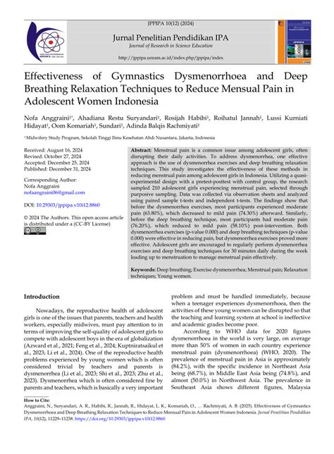 Pdf Effectiveness Of Gymnastics Dysmenorrhoea And Deep Breathing