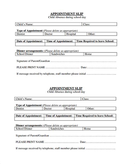 Free 7 Sample Appointment Slip Templates In Pdf Ms Word