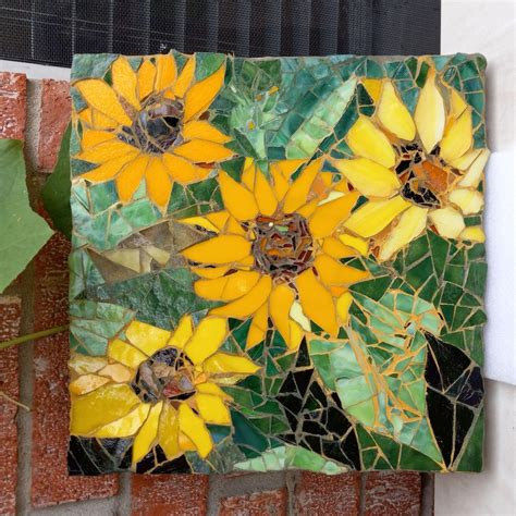 Sunflowers Mosaic Stained Glass Panel Handmade Floral Mosaic Panel