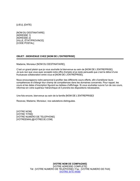 Lettre De Bienvenue à Un Nouvel Employé Word Gratuit