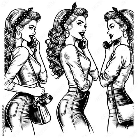 Retro Style Pin Up Girl Elegantly Talking On A Classic Rotary Dial