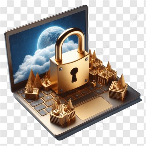 Technological Padlock With Yellow Circuits On Laptop Screen Data