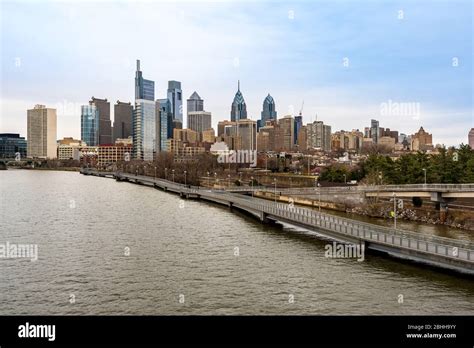 Illuminated Light River And Downtown Expressway Hi Res Stock
