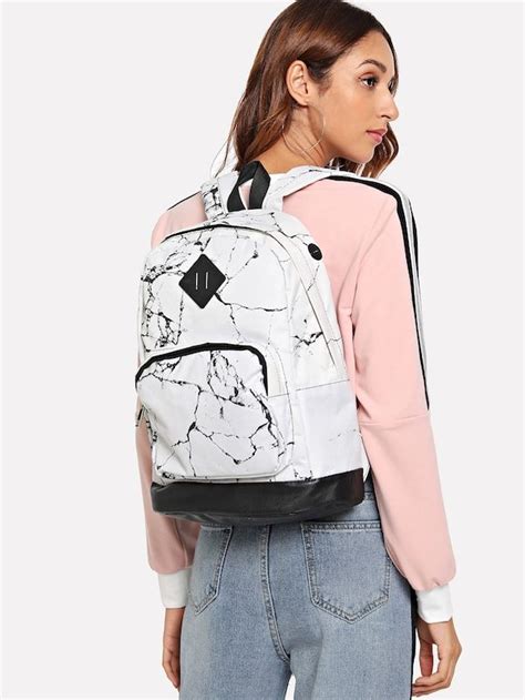 Contrast Marble Pattern Backpack Shein Sheinside Patterned Backpack Herschel Heritage