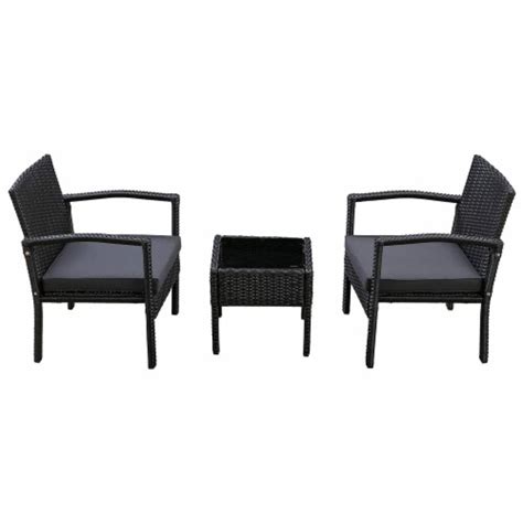 Patioflare Melody 3 Piece Black Wicker Outdoor Patio Chat Set With Gray