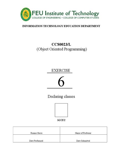 Ccs0023 Laboratory Exercise 6 Pdf Class Computer Programming Method Computer Programming