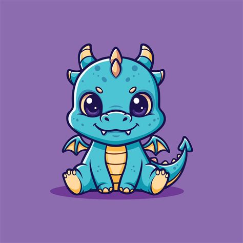 Cute Cartoon Style Little Dragon Character Isolated On Purple