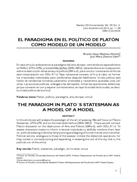 Casas Zamora Paradigma Politico Platon Pdf Platón Paradigma
