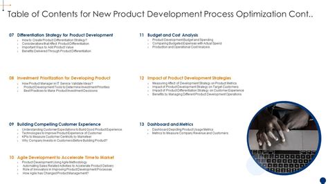 Table Of Contents For New Product Development Process Optimization