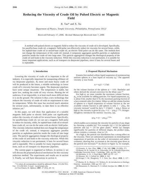 Pdf Reducing The Viscosity Of Crude Oil By Pulsed Electric Or
