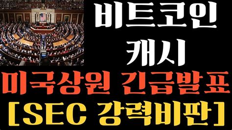 비트코인캐시 미국 상원 긴급발표 Sec 강력비판에 아비규환 비트코인캐시목표가 비트코인캐시호재 비트코인캐시전망 Youtube