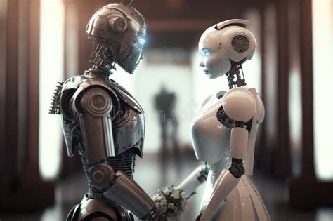 Feelings And Senses In Artificial Intelligence Concept With Robots In Love Created With