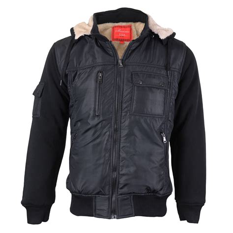 Maximos Mens Sherpa Lined Removable Hood Multi Pocket Zipper Bomber