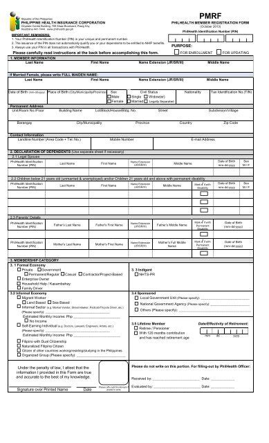 Philhealth Pmrf Fillable Form Printable Forms Free Online
