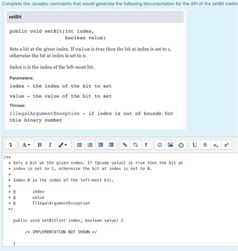 Solved Complete The Javadoc Comments That Would Generate The