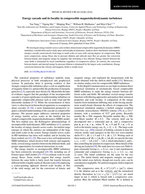 Pdf Energy Cascade And Its Locality In Compressible Magnetohydrodynamic Turbulence