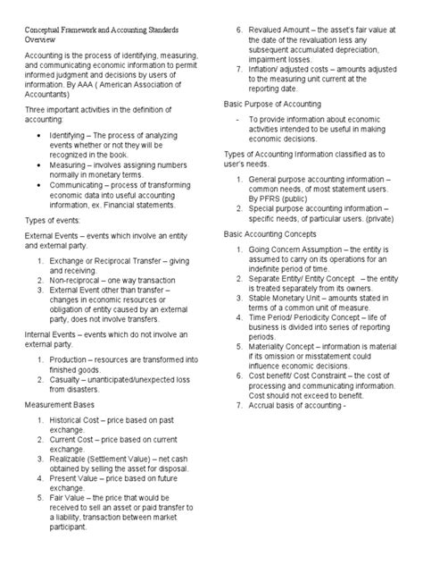 Conceptual Framework And Accounting Standards Overview Pdf Cost