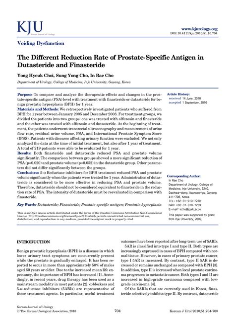 Pdf The Different Reduction Rate Of Prostate Specific Antigen In Dutasteride And Finasteride
