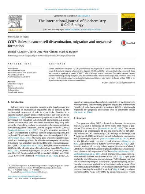 Pdf Ccr7 Roles In Cancer Cell Dissemination Migration And