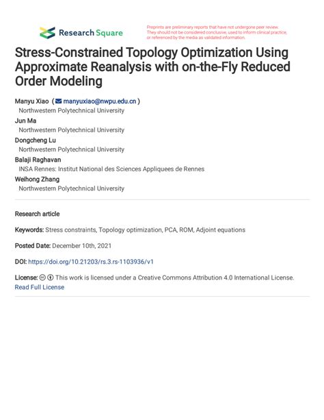 Pdf Stress Constrained Topology Optimization Using Approximate Reanalysis With On The Fly