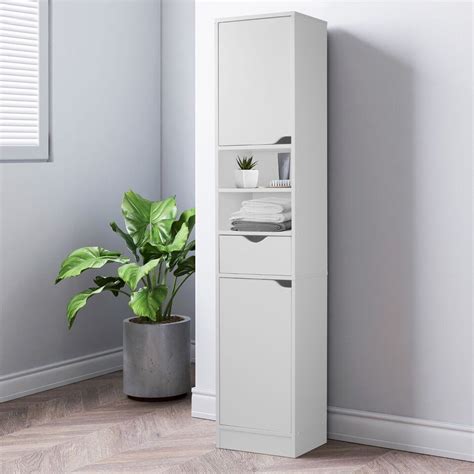 Wooden Tall 2 Door 1 Drawer Shelves Bathroom Cabinet Storage Unit Modern