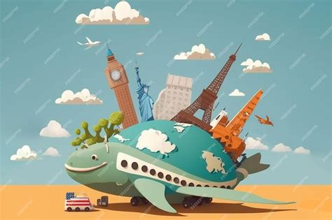 Premium Photo Cute Cartoon Travel Illustrations Dream Trip To The World Background
