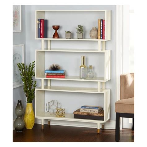 Mid Century Modern White Bookcase With Three Shelves Midcentury