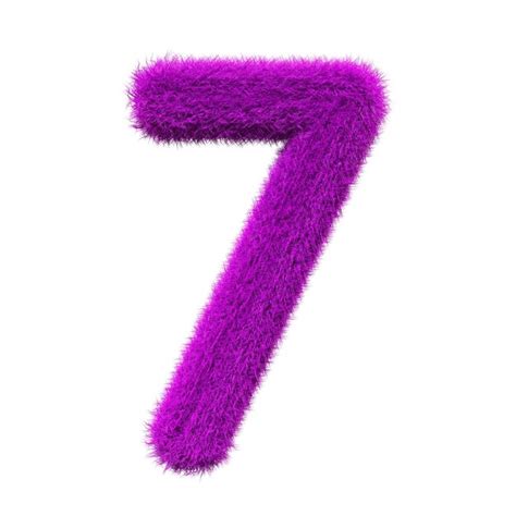 Púrpura Número 7 Fur Elemento 3d Render Tipografía Estilo Esponjoso