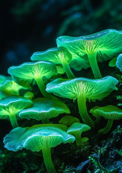 Bioluminescent Mushrooms Glowing In The Dark Bioluminescent Fungi