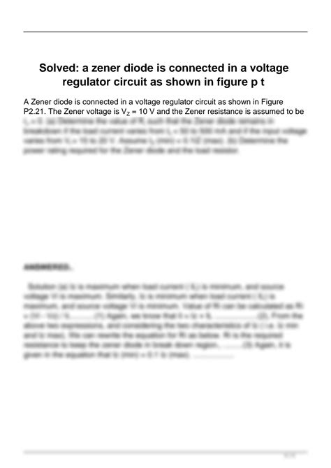 solution solved a zener diode is connected in a voltage regulator