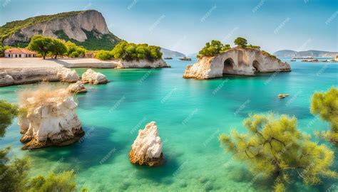 Premium Photo A Picture Of A Rocky Island With A Beach And Trees On