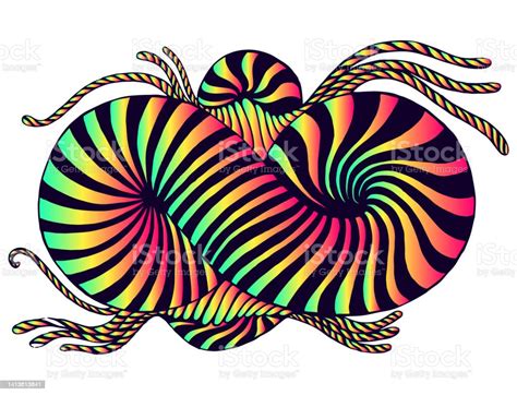 환각적인 나선형 시각 예술 패턴 밝은 청록색 노란색 주황색 그라디언트 색상은 흰색 배경에 격리되어 있습니다 벡터 손으로 그린