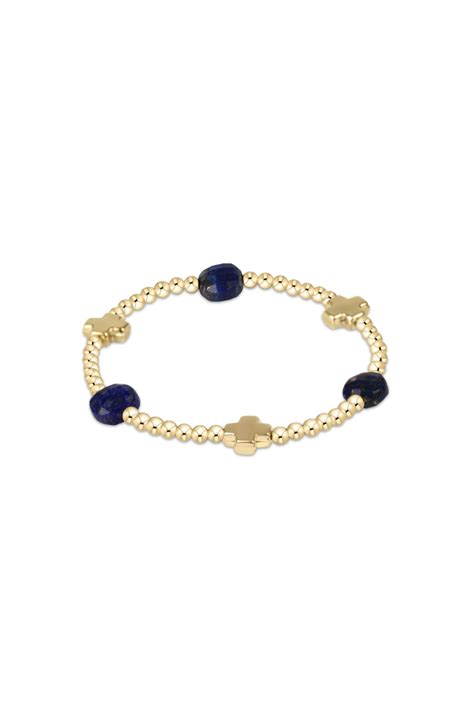 Enewton Signature Cross Admire Gold Pattern 3mm Bead Bracelet Lapis