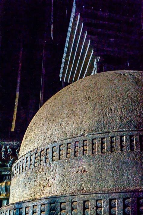 Interior Of Chaitya Hall Carved Octagonal Pillars At Karla Caves These