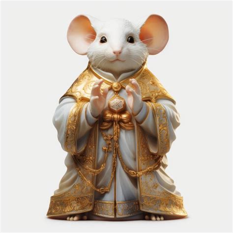Premium Photo Realistic Fantasy Gold Mouse Statue With Chinese Iconography