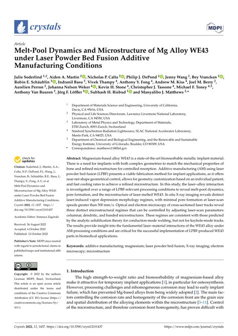 Pdf Melt Pool Dynamics And Microstructure Of Mg Alloy We43 Under